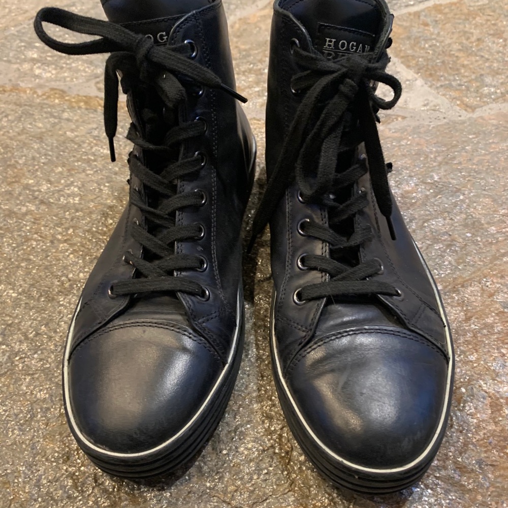 Hogan Rebel High Top Sneakers With Leather Flowers - Gem